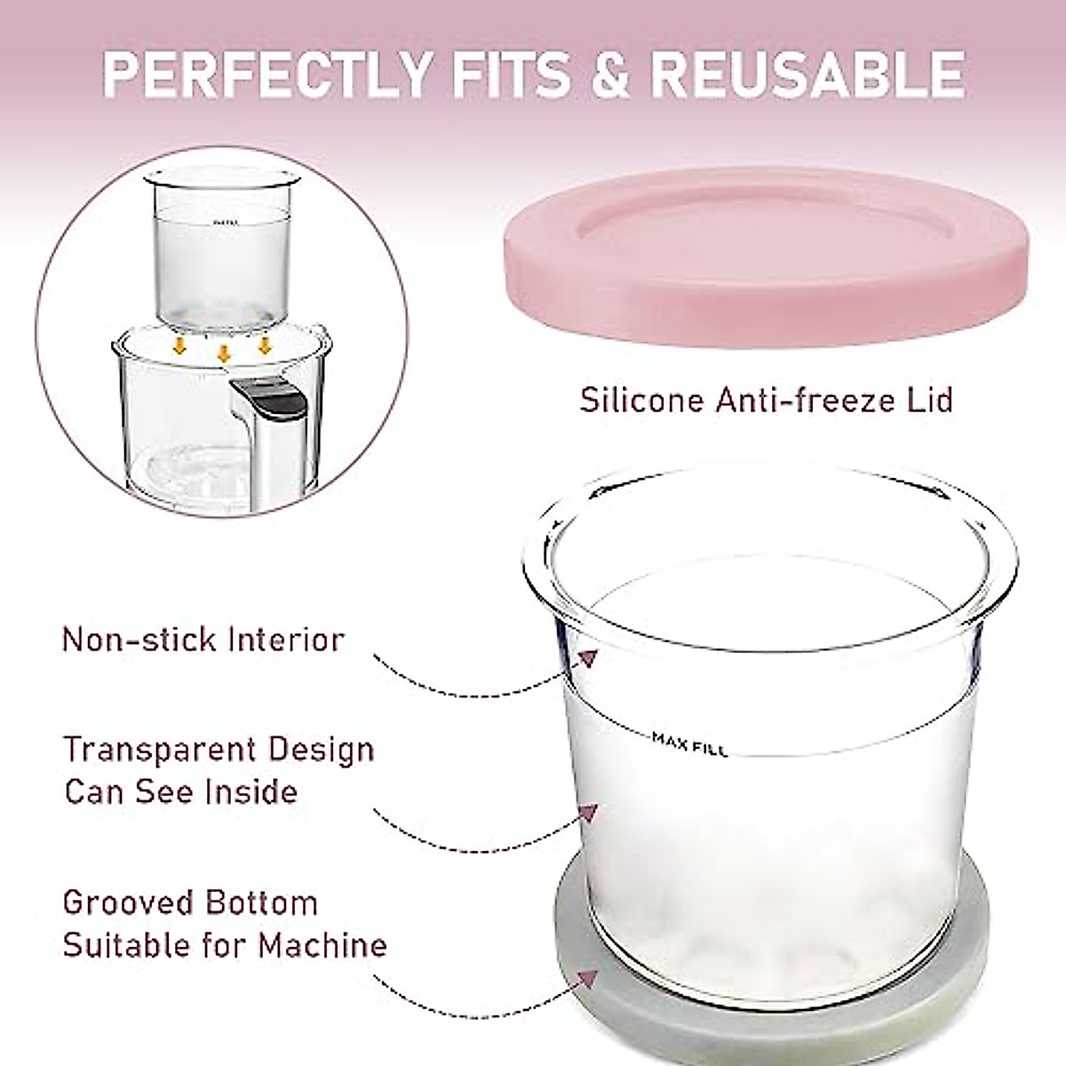 Containers Replacement for Ninja Creami Pints and Lids, Ice Cream Storage Containers Compatible with NC301 NC300 NC299AMZ Series Ice Cream Maker, BPA Free Dishwasher Safe Airtight & Leak-Proof (4 Pack)