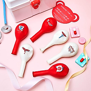 48 Pieces Nurse Balloons 12 Inch Red and White Nursing Latex Balloons Nurse Graduation Decoration for Nurse Party Decoration Supplies