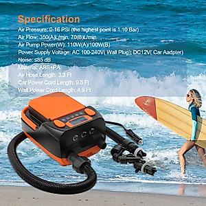Rechargeable Sup Air Pump Electric Portable, 16PSI 12V with Battery, Stand Up Paddle Board Electric Pump Inflator/Deflator-Portable Air Compressor for Paddle Boards,Boat,Kayak