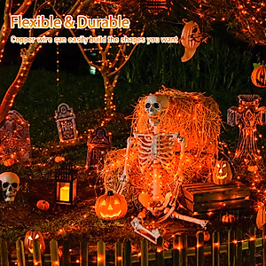 JMEXSUSS 2 Pack Orange Solar Halloween Lights, 66ft 200 LED Solar Fairy Lights Outdoor, Waterproof Solar String Lights for Tree Patio Garden Halloween Thanksgiving Decorations