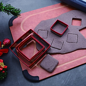 Abokney 3 PCS Cookie Cutters Quadrate Set,Square Shapes Cookie Cutter for Making Cake,Sandwich 2inch,3inch ,4inch,Red + Stainless Steel