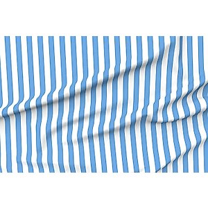 Spoonflower Fabric - Coastal Beach Blue White Cabana Hut Tent Stripes Retro Large Scale Printed on Basketweave Cotton Canvas Fabric by The Yard - Upholstery Home Decor Bottomweight