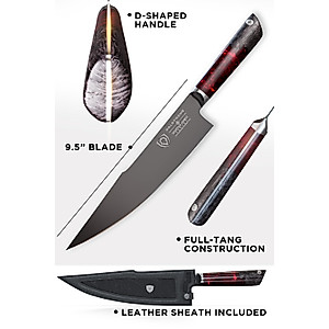 Dalstrong Chef Knife - 9.5 inch - Spartan Ghost Series - Premium American Forged S35VN Powdered Steel - Razor Sharp Kitchen Knife - Chef's Knife - Maple & Red Resin Handle - Sheath