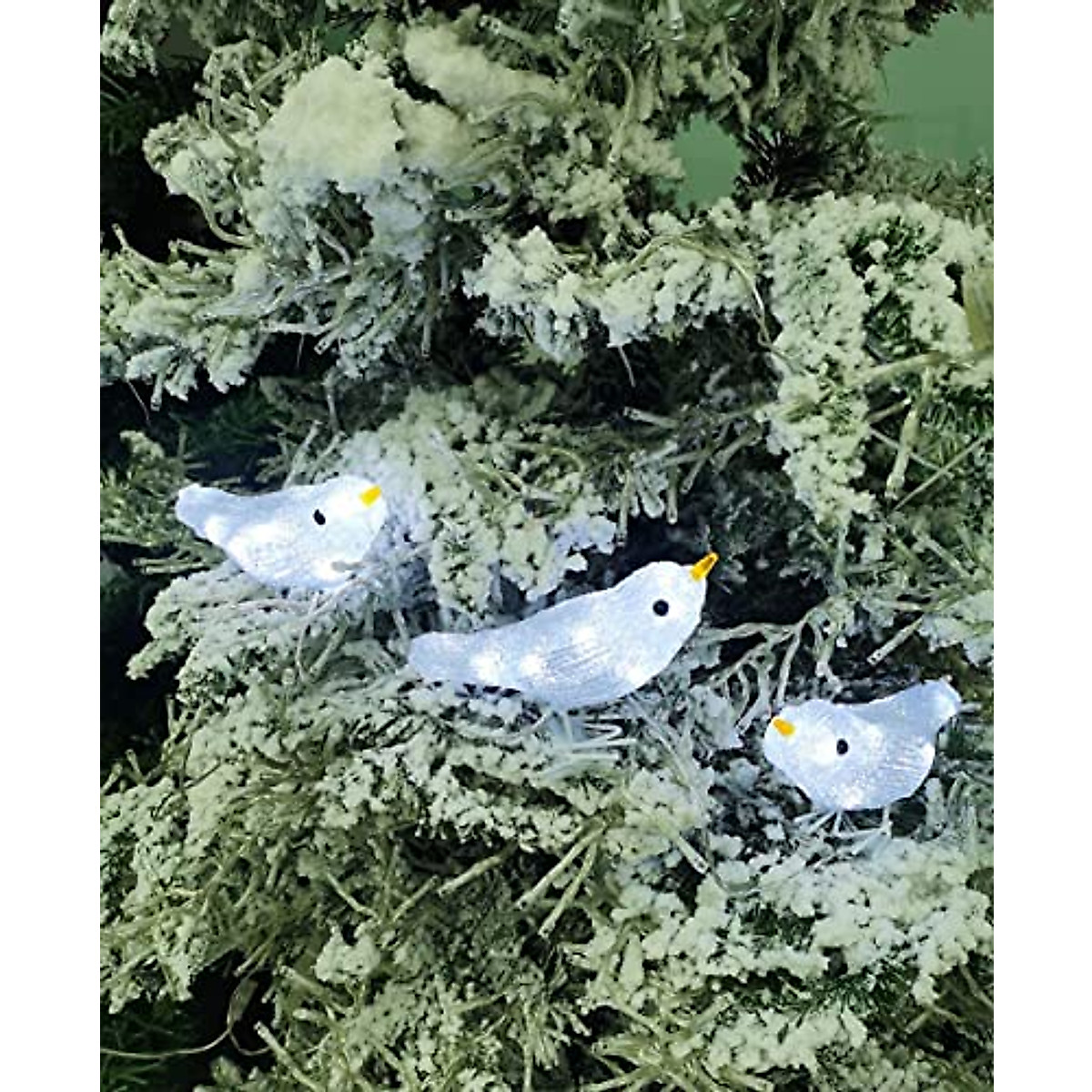 Acrylic String Birds 3 PCS Lighted Cool White Xmas Decorations Indoor Outdoor Holiday Decorations for Yard Garden Bar Party Cute Birthday Gifts Timer Battery Operated G-B006A