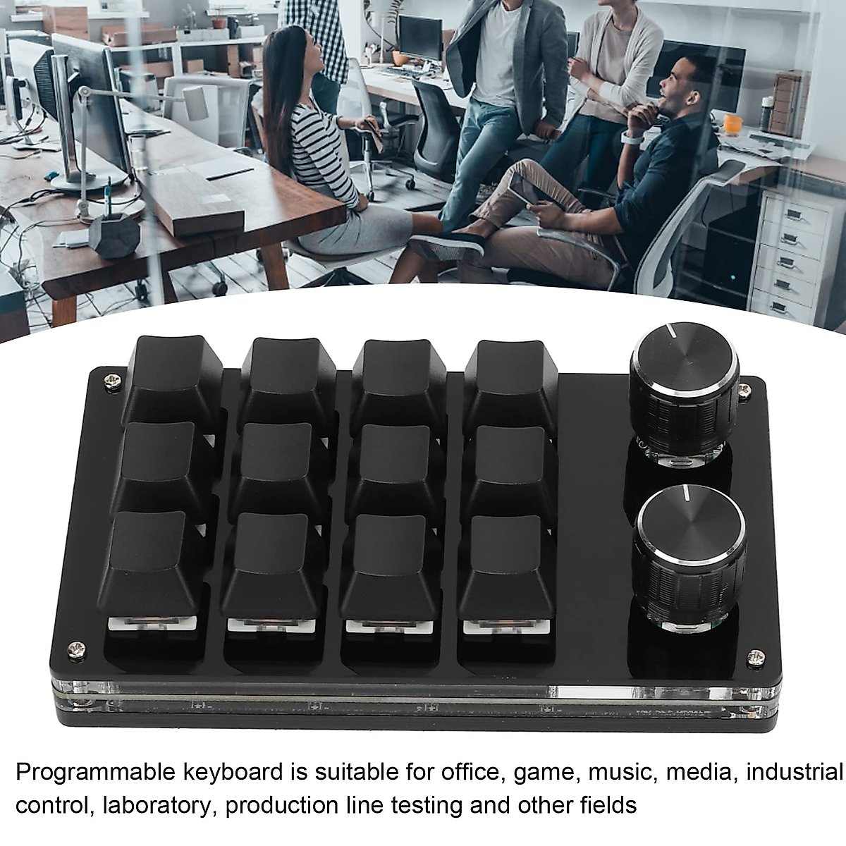 One Handed Macro Mechanical Keyboard Portable USB Mini 12 Key Multifunction DIY Programmable Keypad with Knob for Office Gaming Lab(Black)