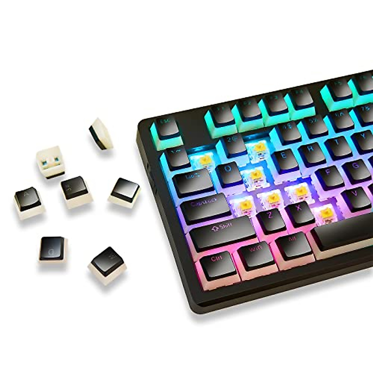 GEAKAP Pudding Keycaps Custom 130 Keys Set - Double Shot PBT PC Material OEM Profile - Compatible with 60% 65% 75% 96% Percent, 61 68 84 87 Keys Mechanical Gaming Keyboard Keycaps(Black)