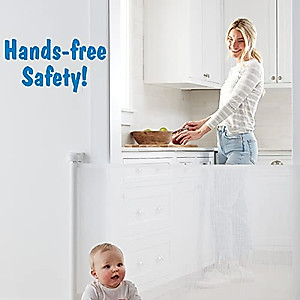 Cumbor Baby Gate Retractable Gates for Stairs, Mesh Dog Gate for The House, Wide Pet Gate 33" Tall, Extends to 55" Wide, Long Child Safety Gates for Doorways, Hallways, Cat Gate Indoor/Outdoor(White)