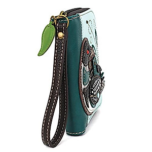 CHALA Zip Around Wallet, Wristlet, 8 Credit Card Slots, Sturdy Pu Leather - Loon Bird - Blue