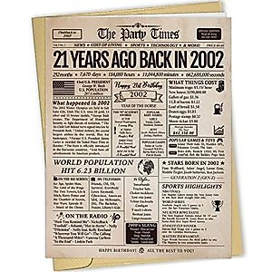 Happy 21st Birthday Card Gift for Him Her, Birthday Gift for 21 Year Old Boys Girls Brother Sister, Retro Back in 2002 News Card