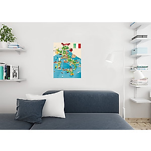 Italian Tourist and Travel Destinations Illustrated Map Travel World Map with Cities in Detail Map Art Wall Decor Geographical Illustration Travel Destinations Cool Wall Decor Art Print Poster 24x36