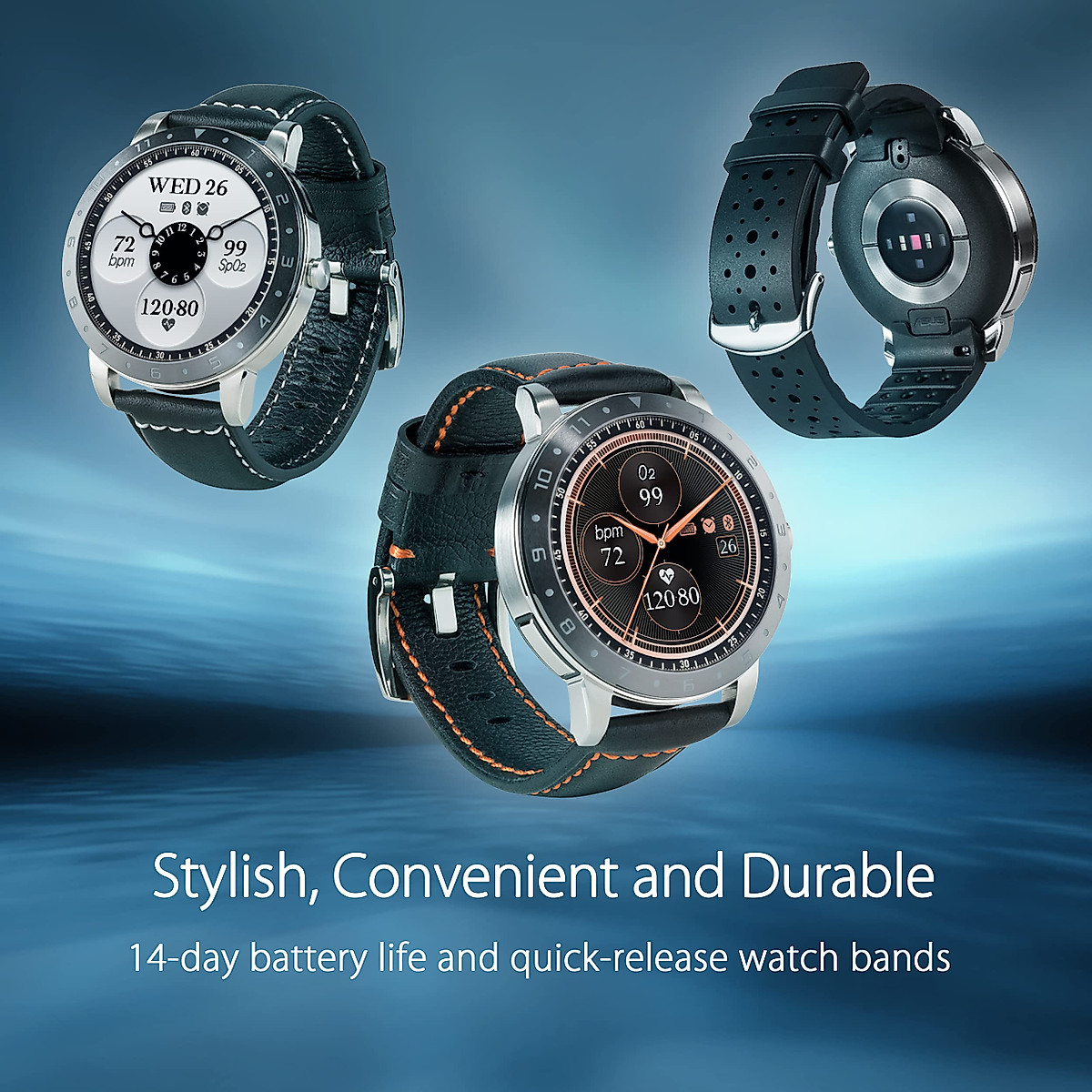 ASUS VivoWatch 5 (HC-B05) Intelligent Wearable smartwatch for Heart Rate, Skin Temperature and Sleep Monitoring with Built-in GPS and up to 14 Day Battery Life, Google Fit and Apple Health Supported