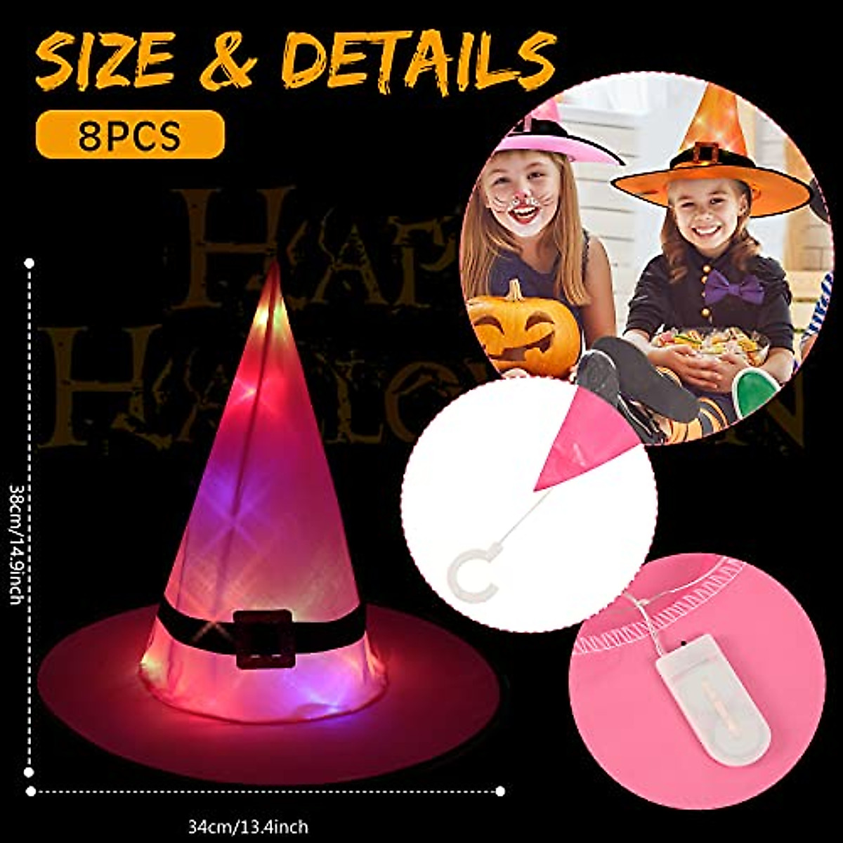 Light Up Halloween with 8 Glow-In-The-Dark Witch Hats