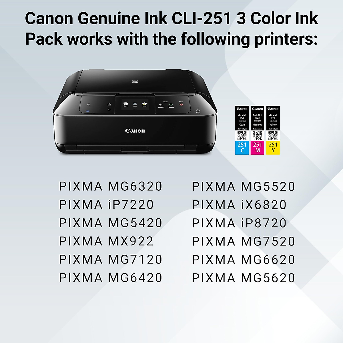 Canon CLI-251XL 3 Color Multi Pack Compatible to MG6320, iP7220, MG5420, MX922, MX722, MG7120, MG6420, MG5520, iX6820, iP8720, MG7520, MG6620, MG5620