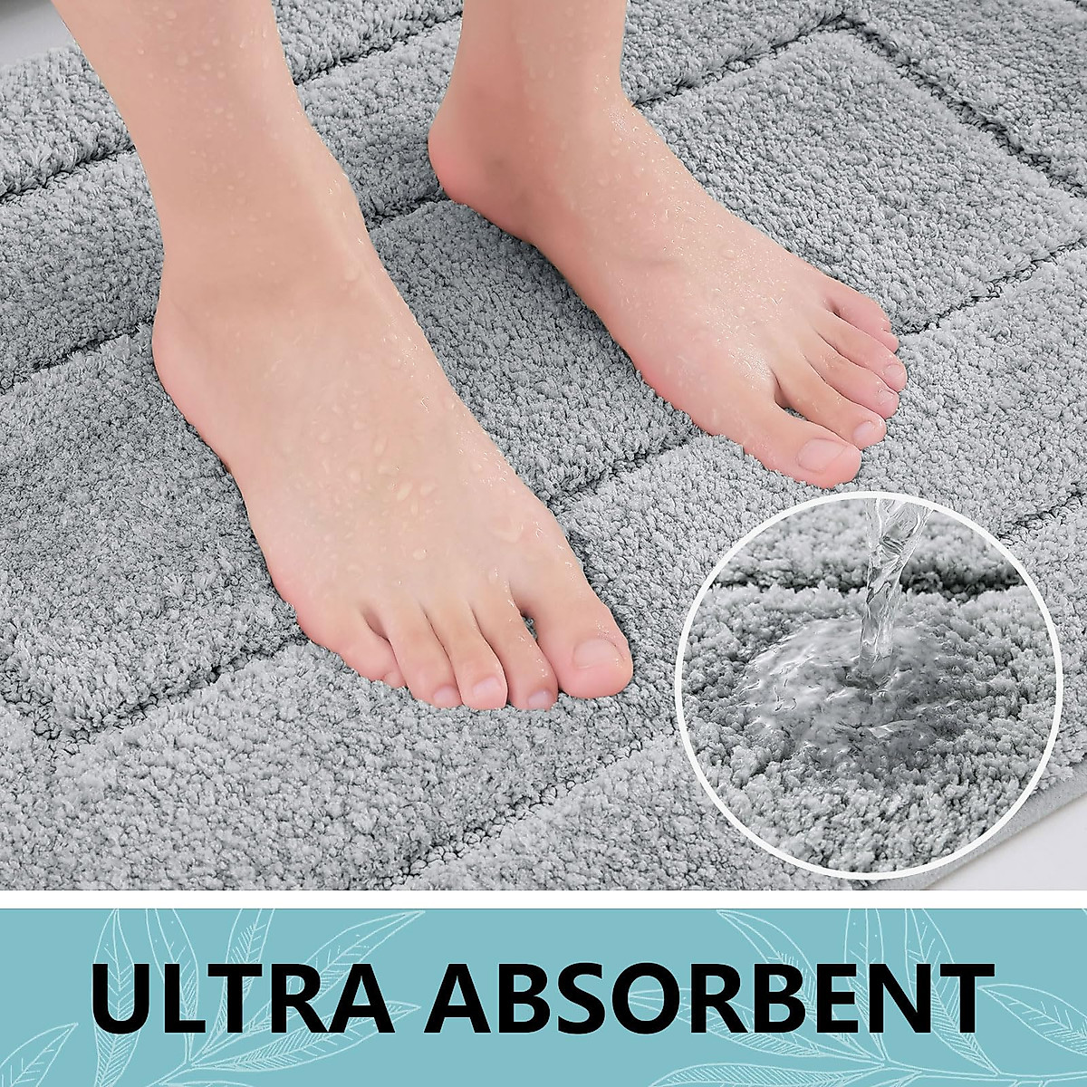 Buganda Bathroom Rugs, 24" x 16", Soft and Absorbent Microfiber Bath Rugs, Non-Slip Shaggy Bath Carpet, Machine Wash Dry Bath Mats for Bathroom Floor, Tub and Shower, Grey