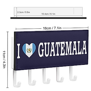 I Love Guatemala Key Holder Guatemala Flag Wall Mount Key Hooks Holder Self Adhesive Key Hanger Organizer Classic Letter Holder Home Decor for Entryway Front Door Hallway