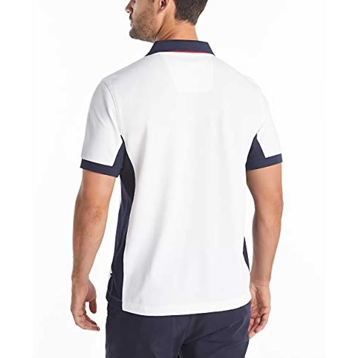 Nautica Men's Short Sleeve Color Block Performance Pique Polo Shirt, Bright White, Medium