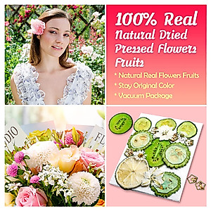 60+ Pieces Dried Pressed Flowers Fruits Set, Real Flowers Fruits for Resin, Natural Fruits Flowers Kit for Crapbooking DIY Art Crafts, Epoxy Resin Jewelry Molds, Candle, Soap Making, Nails DéCor