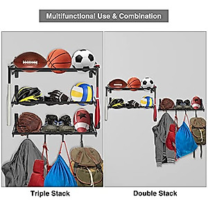 Lineslife Wall Mount Sports Equipment Storage Rack,3 Shelf Separate Garage Ball Organizer for School,Gym,Home