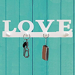 Key Holder for Wall Towel Rack 4 Hooks LOVE White Home Decor