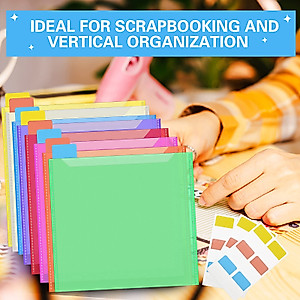 Glenmal 100 Pieces 12x12 Scrapbook Paper Storage Organizer with 180 Pieces Sticky Index Tabs,plastic Craft Vinyl Scrapbook Paper Storage Bags,storage for Scrapbooking Photo and Paper File (Multicolor)