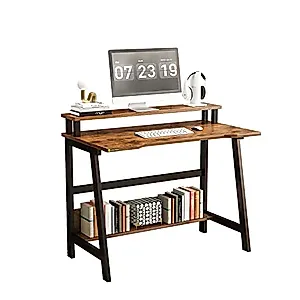 ALISENED Computer Home Office Desk, 31.5" Desk for Small Spaces with Storage Shelf,Small Computer Desk with Monitor and Bookshelf, Modern Simple Style Laptop Desk