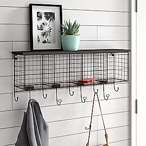 Linon AHWE12381 Lanette 4-Cubby Wall Shelf, 13" x 30" x 6.5", Black
