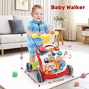 CUTE STONE Sit-to-Stand Learning Walker, 2 in 1 Baby Walker, Early Educational Child Activity Center, Multifunctional Removable Play Panel, Baby Music Learning Toy Gift for Infant Boys Girls