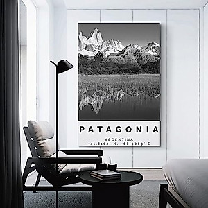 Patagonia Print Black And White Photo, Patagonia Wall Art, Patagonia Travel Poster, Patagonia Photo Canvas Art Poster And Wall Art Picture Print Modern Family Bedroom Decor Posters 24x36inch(60x90cm)