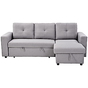 Longrune Reversible Sectional Sofa Bed with Pull Out Sleeper, Corner Storage Chaise Couch for Living Room & Apartment, L-Shaped, 90inch, Gray