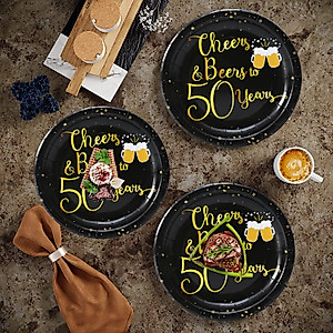 50Pcs 50th Birthday Plates 50th Birthday Party Supplies 7"50th Dessert Plate Cheers to 50 Years Cake Plates for Cheers & Beers Black Gold Theme 50th Birthday Anniversary Whiskey Party Decoration(50th)