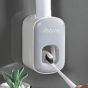 iHave Toothpaste Dispenser Wall Mount for Bathroom Automatic Toothpaste Squeezer (Grey)
