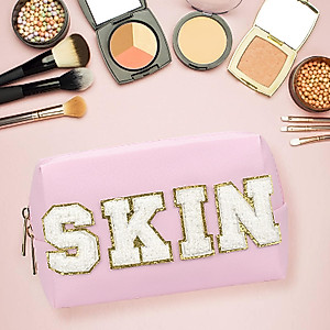 Gosuoa Preppy Makeup Bag,Skincare Bag,PU Leather Portable Waterproof Preppy Stuff for Travel Toiletry Bag,Makeup Bag for Girls Women