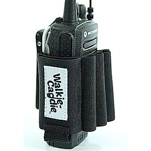 Walkie Caddie (White) - Accessory Pouch for Walkie Talkies | for Motorola CP 200 and Most Other Walkie Talkies | Black with White Bungee