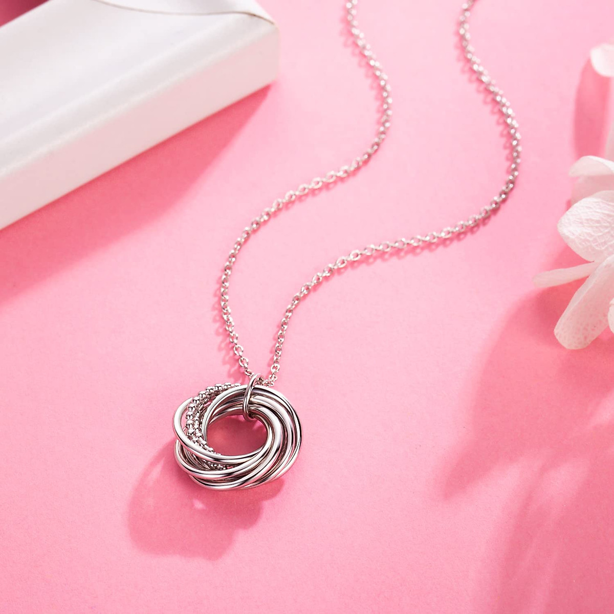 AM ANNIS MUNN 80th Birthday Gifts for Women, 925 Sterling Silver Necklace for Women Eight Circle Necklace for Her 8 Decade 80th Birthday Jewelry for Women Gifts Ideas Gifts