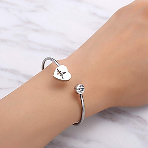 Jude Jewelers Stainless Steel Hear Shaped Open Cuff Statement Promise Anniversary Valentine Gift Bangle Bracelet (Silver)