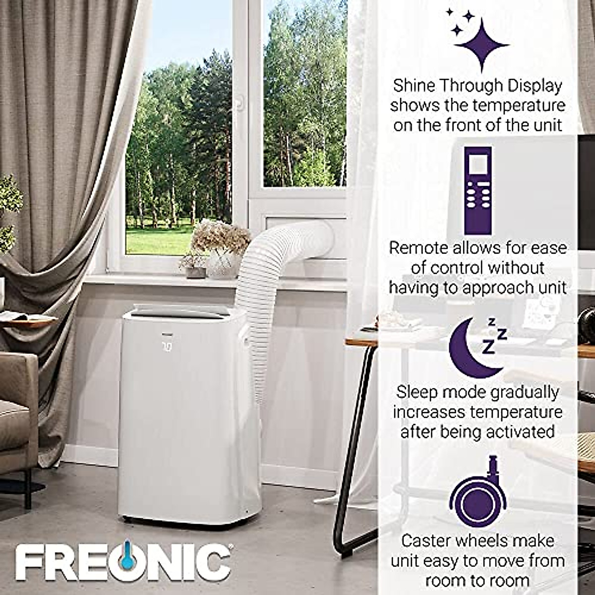 Freonic 10,000 BTU Portable Air Conditioner | LED Display | 24H Timer | Auto-Restart | Sleep Mode | Dehumidifier | AC for Rooms up to 450 Sq. Ft | FHCP101AKR