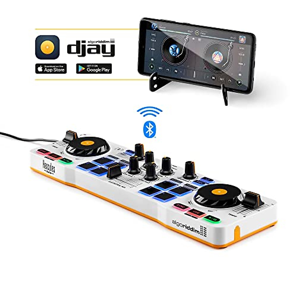 Hercules DJControl Mix – Bluetooth Wireless DJ Controller for Smartphones (iOS and Android) – dJay app – 2 Decks, White