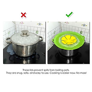 2 PCS Spill Stopper Multipurpose Lid Cover, Silicone Boil Over Safeguard Pot For Cooking Chef Boil No More, Pampered Kitchen Tool Anti Pan Flower Preventer Overflow Water Boiling, Lids Pots Safe