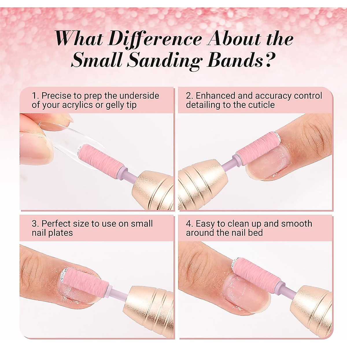 MelodySusie 50 Pcs Nail Drill Bits Small Sanding Bands with 3.1mm Mandrel Bit, 180 Fine Grit Nail File for Acrylic Nails Gel Manicures and Pedicure, Pink