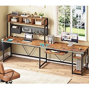 SEDETA L Shaped Gaming Desk with Hutch, 57.5” Reversible Corner Computer Desk with Storage Shelves, Gaming Desk with Pegboard, LED Lights, Power Outlet, Keyboard Tray (Rustic Brown)