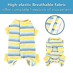 Etdane Dog Surgical Recovery Suit Pet After Surgery Onesies Long Sleeve for Female Male Doggy Alternative Cone E-Collar Blue/Yellow Stripe/S