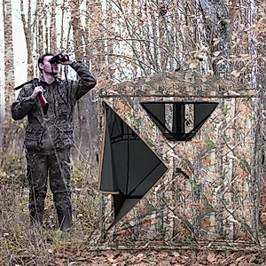 HAPPYGRILL Hunting Ground Blind for 2-3 Person, 270° See Through Hunting Blind with Storage Bag, Panoramic Window, Silent Window Slide, Portable Pop Up Blind Hunting Tent