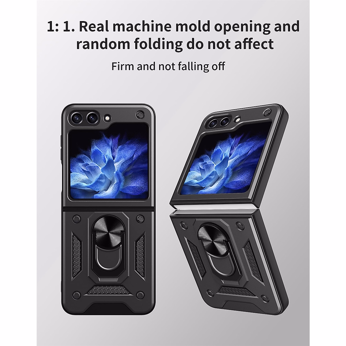 CCSmall for Samsung Galaxy Z Flip5 Case for Men, Military Grade Drop Protective Phone Cover Case with Ring Kickstand for Samsung Galaxy Z Flip 5 SJ Black