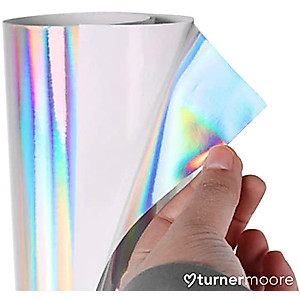Silver Holographic Vinyl Permanent, 12" x15 FEET Rainbow Holographic Vinyl Roll, Chrome Holographic Sticker Vinyl for Cricut, Silhouette, Signs, Decals by Turner Moore Edition (15FT)