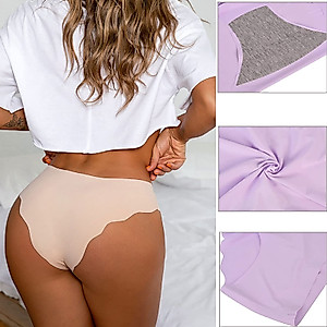 Bolivelan Women's Invisible Seamless Hipster Panties Mid-Rise No Show Laser Cut Briefs Underwear Pack of 6 (8, Multicolor)