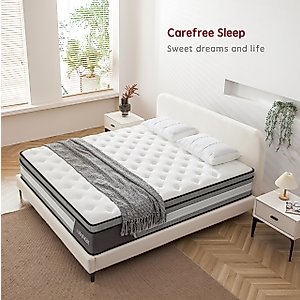 King Mattress, 12 Inch Innerspring Hybrid Mattress in a Box with Gel Memory Foam, Individually Wrapped Encased Coil Pocket Spring Mattress, Pressure Relief, Medium Firm Support, 76"*80"*12"