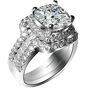 THREE MAN White Gold Plated 2CT Cushion Engagement Ring Wedding Bands NSCD Simulated Diamond Rings Set Women