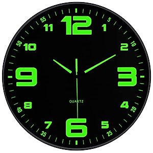 JoFomp Modern Night Light Wall Clock, 12 inch Silent Non-Ticking Clock with Glow in The Dark Function, Battery Operate Lighted Wall Clock for Living Room Kitchen Bedroom Decor (White)