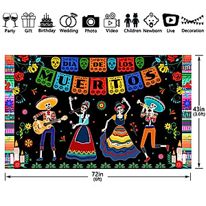 ZTHMOE 72x43inch Polyester Day of The Dead Backdrop Mexican Dia DE Los Muertos Photography Background Fiesta Sugar Skull Flowers Party Decorations Photo Banner Props with Four Holes Easy to Hang
