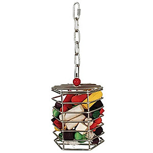 Featherland Paradise | Stainless Steel Baffle Cage | Hanging Foraging Toy Feeder for Medium to Large Birds | Large